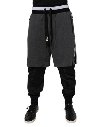 Dolce & Gabbana Black Gray Cotton Layered Men Sweatpants Pants And Nylon