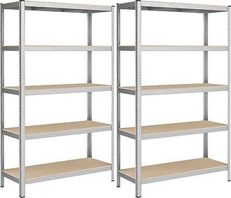 Songmics Lot de 2, Étagère de Rangement à 5 Niveaux, 60 x 120 x 200 cm, Capacité 750 kg, Planches Réglables, Style Industriel, pour Cuisine, Salon, Argent GLR0