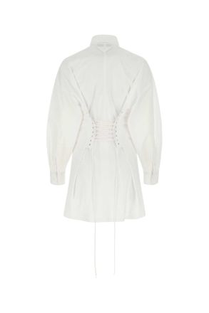 Prada Womens Corset-Waist Shirt Dress White Cotton