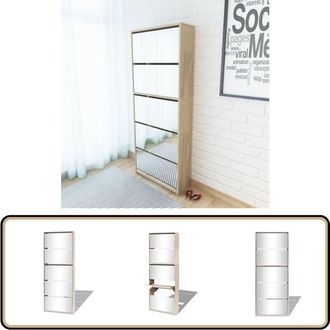 vidaXL Vidaxl - Schuhschrank mit 5 Fächern Spiegel Eiche 63x17x169,5 cm - Spiegel-Schuhschrank - Schuhschrank - Eichenholz - Garderobe - Flurumgebung