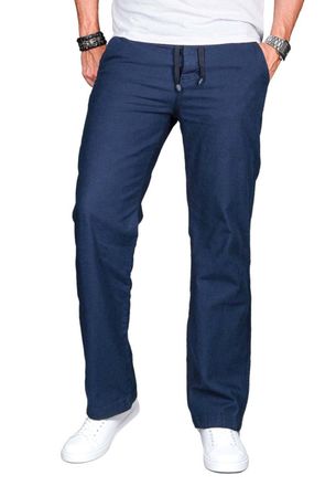 Alessandro Salvarini A. Salvarini Herren Leinenhose leichte lockere Stoffhose Sommer leinen Hose W29-W40 L30-L34 AS-034 [AS034 - Dunkelblau - W36 L32]