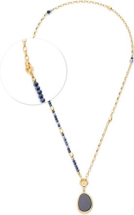 Leonardo Halskette Clip & Mix Charlene - 3 tlg. Set aus goldfarbenem Edelstahl - Kette 50 cm - Armband 19 cm - Anh&auml;nger 4 cm - Glas, Perle & Blaufluss - Schmuc