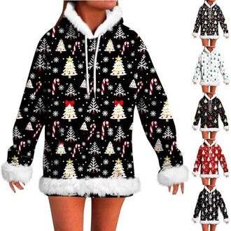 Generic HUIFUAO Sweat à capuche de Noël pour femme - Chandail à capuche amusant en forme de sapin de Noël surdimensionné - Haut à manches longues avec bordure