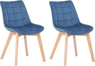 Clp 2er-Set Esszimmerst&uuml;hle Passaic Samt, ergonomisch gepolstert & gesteppt, mit Bodenschonern, bis 150 kg belastbar, Farbe:blau