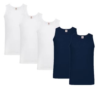 Fruit Of The Loom Herren Tank Top Valueweight Athletic Vest 61-098-0 auch Farbsets M L XL XXL 3XL 4XL, 3xWeiss 2xDeepNavy + 1 HL-Kauf Notizblock L