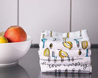 Penguin Home 100% Baumwolle, Weiß/Gelb & Blau, Für Die Küche | 4-Set | Stilvolle, Weiche Und Strapazierfähige | Maschinenwaschbare Geschirrtücher | Reine Baumwolle