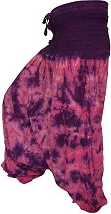 Shopoholic Fashion Pantalon color&eacute; Tie Dye Baggy Harem, V&ecirc;tements Hippies Coupe Ample Boho Brighter, Violet Rose m&eacute;lange
