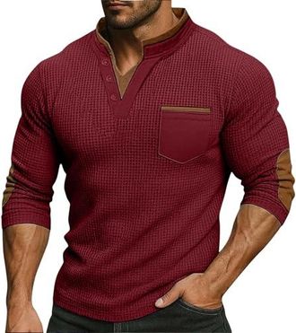Generic Polo classique l&eacute;ger pour homme, style vintage, coupe classique, boutonn&eacute;, t-shirts de vacances doux et respirants, bordeaux, 3XL