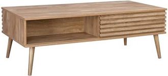 Sweeek Table Basse scandinave avec Portes coulissantes décor Bois rainuré et niches de Rangement