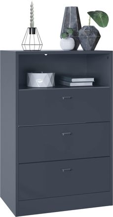 Vladon Kommode Pino V2, Made in Germany, Anrichte mit 3 Schubladen & 1 offenem Fach, Anthrazit matt/Anthrazit matt ohne LED (56 x 86,5 x 36 cm)