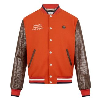 Philipp Plein Homme, Vestes, Orange, Taille: L Varsity Bomber Cocco Sleeves Paris