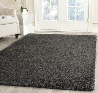 Safavieh Milan Shag Collection Tapis décoratif - 1,5 x 2,4 m, Gris foncé, Design Solide, ne seffiloche Pas et Facile dentretien, 5,1 cm dépaisseur, idéal pour 