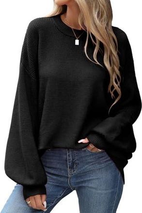 Heekpek PASUDA Pull Femme Hiver Chic et Elegant Sweat Oversize Haut Thermique Col Rond Ample Sweatshirts Manche Longue Manche Lanternes Décontracté Pulls Chau
