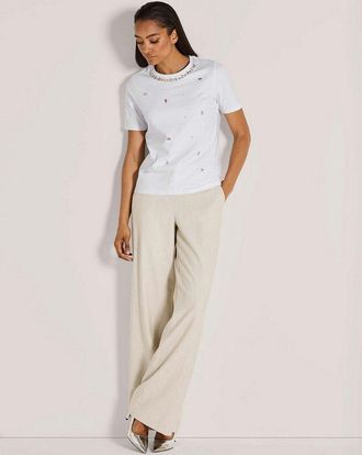 Madeleine Kurzarmshirt Elegantes Shirt mit Strassakzenten Rundhals, tailliert, Halbarm