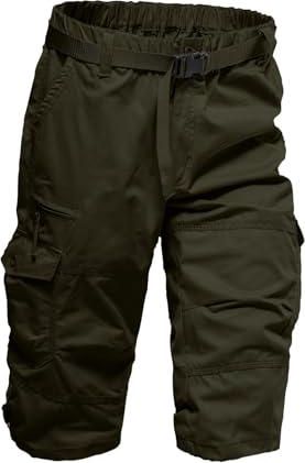 Generic Short cargo pour homme multi-poches élastique avec ceinture - Short de jogging coupe droite et léger - Pantalon dété surdimensionné - Couleur unie - C