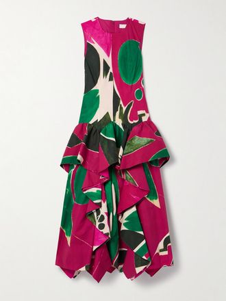 Ulla Johnson + Lee Krasner Mural Robe Aus Bedruckter Baumwollpopeline Mit Volants - Pink