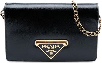 Prada 2010-2025 Saffino Vernice Clutch mit Kettenriemen und Klippverschluss - Schwarz