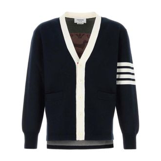 Thom Browne Crest Intarsia Jacquard 4-Bar Rugby Fit Cardigan - - Knitwear - Herren - Blau - L