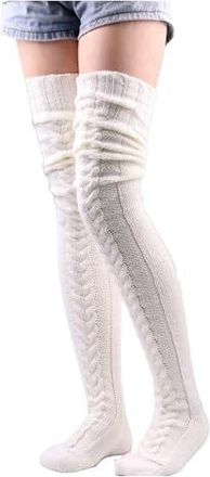 Generico Chaussettes hautes &agrave; la cuisse tricot&eacute;es, v&ecirc;tements de printemps l&eacute;gers pour les femmes, blanc, 105cm