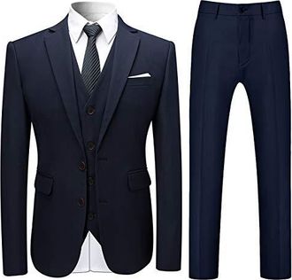 AlltheMen Costume Homme 3 Pièces Mariage Slim Fit Formel Deux Boutons Blazer Veste Gilet et Pantalon Bleu 1 XXL