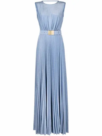 Elisabetta Franchi robe longue pliss&eacute;e &agrave; col b&eacute;nitier - Bleu