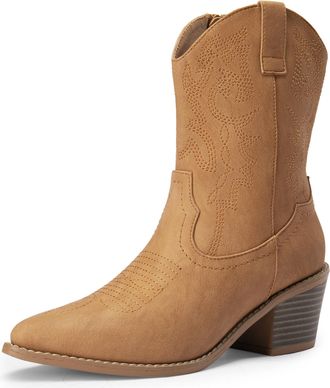 Dream Pairs Damen Cowboystiefel, Cowgirlstiefel mit spitzer Spitze und klobigem Absatz, Westernstiefel mit Reißverschluss und Nähten, Stiefeletten für Damen,Size 