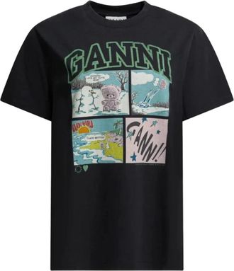 Ganni Homme, Tops, Noir, Taille: S Cotton Jersey Bear Comic Teddy T-Shirt