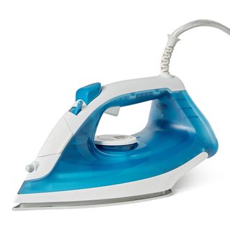 Amazon Basics Dampfb&uuml;geleisen mit antihaftbeschichteter Sohlplatte, 1800W, 20g kontinuierlicher Dampf, 200-ml-Tank, Blau