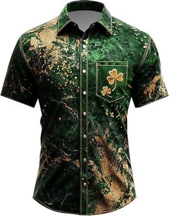 Generic Chemises de bowling vintage boutonn&eacute;es &agrave; manches courtes pour homme pour la Saint-Patrick, t-shirt tropical Aloha Beach Tops Irlandais Tr&egrave;fle Imprim&eacute; 
