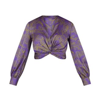 Simona Corsellini Blouse courte imprim&eacute;e satin&eacute;e nou&eacute;e - Femme - Blouses et Chemises - Violet - Taille: 38 FR