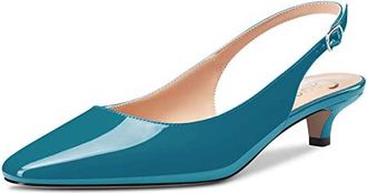 Castamere Femmes Aiguille Bas Kitten Talon Heel Fermé Carré Bout Slingback Escarpins Slip-on 3.5 CM Heels Sandales Dress Cute Chaussures Bleu 40 EU