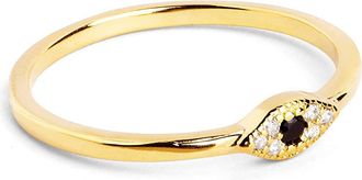 Singularu Horus Auge Ring. Sterlingsilber mit 18 Kt Vergoldeter Beschichtung und Zirkonia. Schmuck für Damen. Größe 16