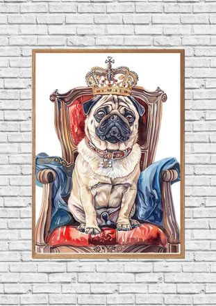 Generic ZYANART Mops-Hund, Aquarell, lustige Wandkunst, Dekoration, Poster, Drucke, Gr&ouml;&szlig;e: 29,2 x 41,9 cm, 30 x 42 cm, ungerahmt (Mops, Hund, England, K&ouml;nig 0