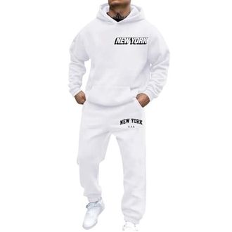 Generic Surv&ecirc;tement pour homme - 2 pi&egrave;ces - Baggy - En coton - Chaud et confortable - Sweat &agrave; capuche et pantalon de jogging - Tenue de loisirs - Fitness - Gy