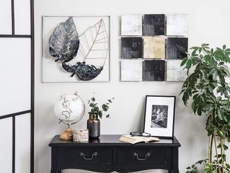 Beliani Elegante Wanddekoration schwarz/grau/gold Blattform Rhenium