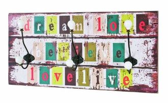 Haku Möbel Wandgarderobe Motiv, schwarz, Keramik, MDF, Metall - Maße: B 60 cm x H 30 cm x T 12 cm, Style: Industrial