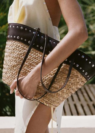 Mango Panier fibre naturelle &agrave; clous chocolat - Femme - Taille unique - MANGO