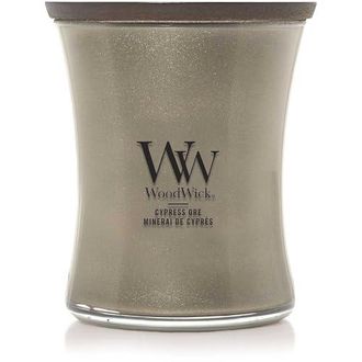 Woodwick Bougie parfumée avec mèche crépitante | Bougie moyenne en forme de sablier Mineral de Cyprès | Bougies à longue durée de combustion : Jusquà 60 heures
