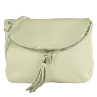 modamoda.de T07L / T139L Damen Leder kleine Umh&auml;ngetasche 2 Modelle handmade in Italy, Farbe:Creme