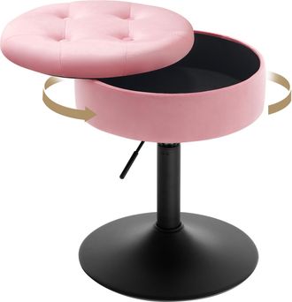 Woltu Schminktisch Stuhl, Sitzhocker mit Stauraum, Hocker H&ouml;henverstellbar aus Bequemem Samt, 360&deg; drehbar, F&uuml;r Schlafzimmer, Wohnzimmer, Esszimmer, Rosa, B