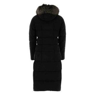 Moorer Womens Faux-Fur Trim Down Jacket Black Outer: Nylon