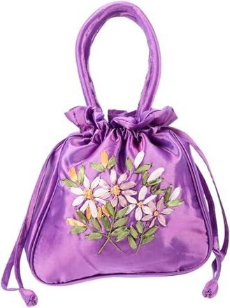 Hemobllo Sac Cabas Femmes Ethnique Brodé à Cordon avec Poignée Sac Main Femme Élégant et Pratique Pochette à Main pour Téléphone et Petits Objets pour Sorties 