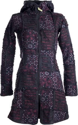 vishes Alternative Bekleidung - warmer Elfen Patchworkmantel aus Baumwolle mit Fleecefutter und Kapuze schwarz 40-42