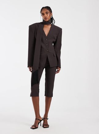 Asos Taillierter Blazer in Schokobraun mit Schaldetail und Fransen, Kombiteil