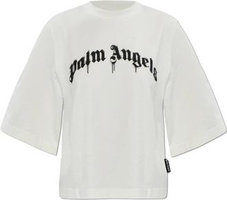 Palm Angels Femme, Tops, Blanc, Taille: 42 FR T-Shirt Avec Logo Imprim&eacute;