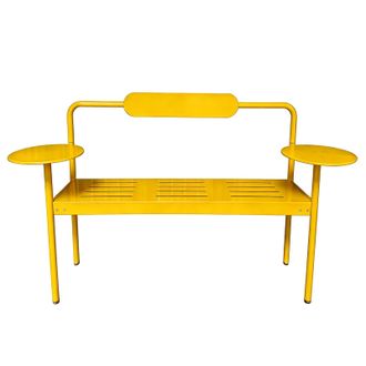 Generic Gartenbank Metall Wetterfest 2 Sitzer Parkbank Eisenbank Ruhebank mit Seitentischen R&uuml;ckenlos Sitzbank f&uuml;r Balkon, Terrasse Hof Gewerbliche Au&szlig;enberei