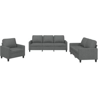 vidaXL 3-tlg. Sofagarnitur mit Kissen Dunkelgrau Stoff - Vidaxl
