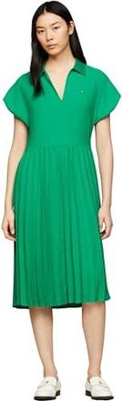 Tommy Hilfiger Robe Polo Femme Pleated Midi Dress Longueur Genoux, Vert (Olympic Green), 38