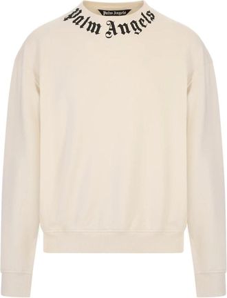 Palm Angels Homme, Sweatshirts et sweats &agrave; capuche, Beige, Taille: XL Neck Logo Regular Crew