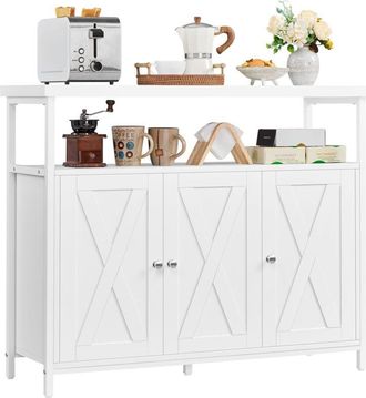 Yaheetech Yaheetech Buffet de Cuisine en Bois Bahut avec 3 Portes &Eacute;tag&egrave;res R&eacute;glables Compartiment Ouvert Meuble de Rangement pour Salle &agrave; Manger Cuisine Blanc